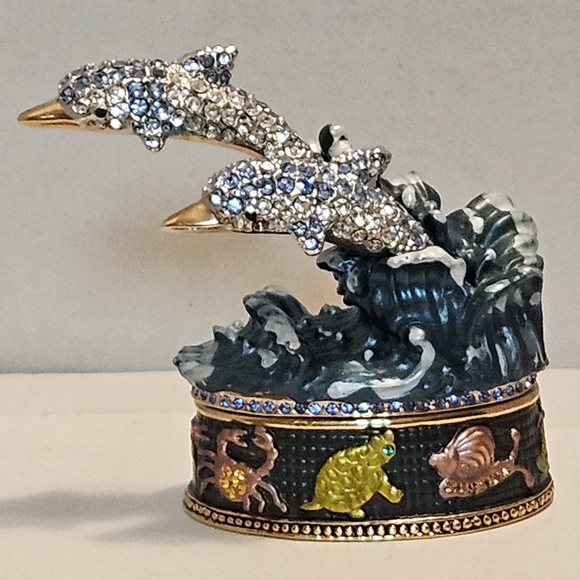 Accents | Bejeweled Swimming Dolphins Trinket Box | Poshmark